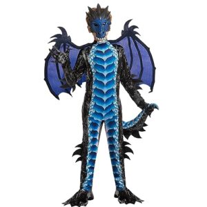 spooktacular creations halloween kids boys black and blue dragon costume, dragon wings and mask for halloween parties, cosplay-s(5-7yr)