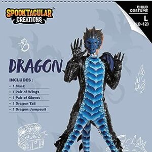 Spooktacular Creations Halloween Kids Boys Black and Blue Dragon costume, Dragon Wings and Mask for Halloween Parties, Cosplay-S(5-7yr)