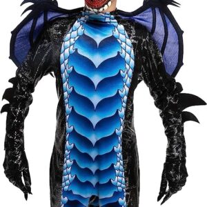 Spooktacular Creations Halloween Kids Boys Black and Blue Dragon costume, Dragon Wings and Mask for Halloween Parties, Cosplay-S(5-7yr)