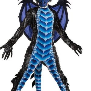 Spooktacular Creations Halloween Kids Boys Black and Blue Dragon costume, Dragon Wings and Mask for Halloween Parties, Cosplay-S(5-7yr)