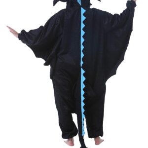 DarkCom Unisex Adult Animal Halloween Costume Cosplay Black Dragon Onesie One Piece Christmas Pajamas Sleepwear X-Large