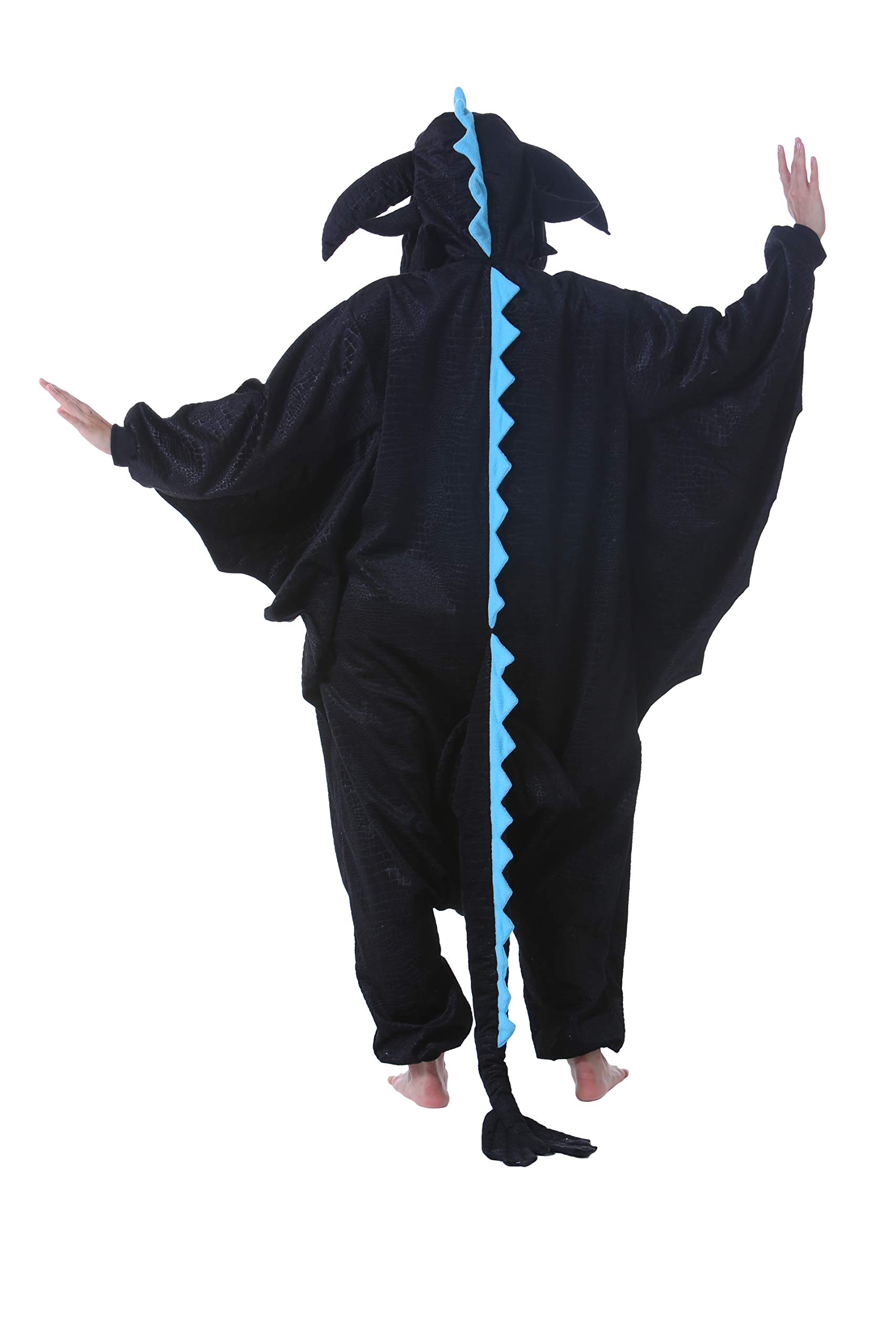 DarkCom Unisex Adult Animal Halloween Costume Cosplay Black Dragon Onesie One Piece Christmas Pajamas Sleepwear X-Large