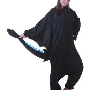 DarkCom Unisex Adult Animal Halloween Costume Cosplay Black Dragon Onesie One Piece Christmas Pajamas Sleepwear X-Large