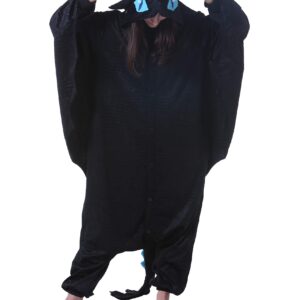 DarkCom Unisex Adult Animal Halloween Costume Cosplay Black Dragon Onesie One Piece Christmas Pajamas Sleepwear X-Large