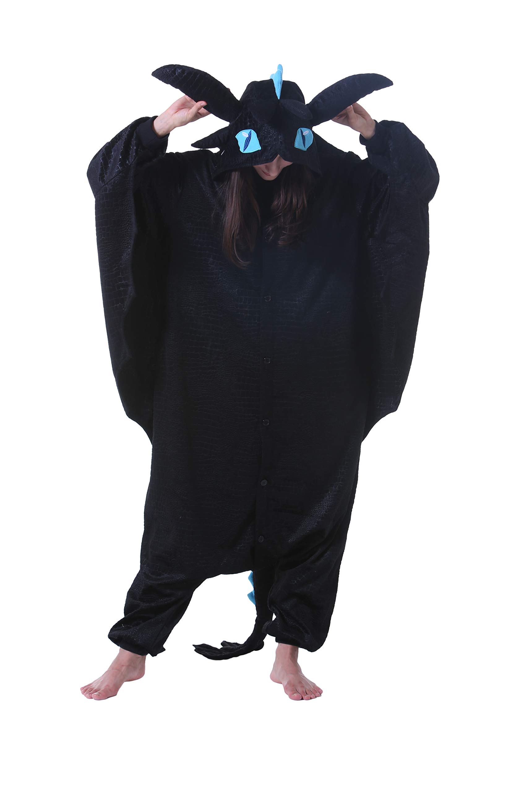 DarkCom Unisex Adult Animal Halloween Costume Cosplay Black Dragon Onesie One Piece Christmas Pajamas Sleepwear X-Large