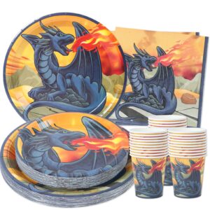 dragon party supplies (serves 24) dinner plates, dessert plates, cups, napkins. fantasy birthday decorations for kids, boys, girls and more. dragon themed birthday party decorations