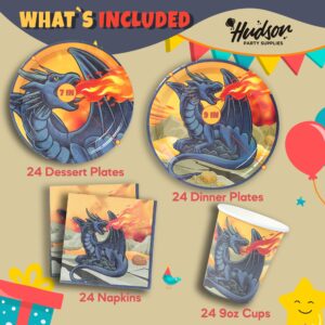 Dragon Party Supplies (Serves 24) Dinner Plates, Dessert Plates, Cups, Napkins. Fantasy Birthday Decorations for Kids, Boys, Girls and More. Dragon Themed Birthday Party Decorations