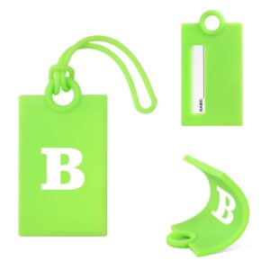 vigorport initial luggage tags for suitcase, 3 pack bright silicone bendable tags with privacy name card for travel sports easy identification(letter b)