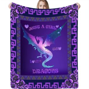 purple dragon throw blanket warm ultra-soft flannel blanket for bed couch living room travel outdoor blankets for kids children adults (51" x 59")