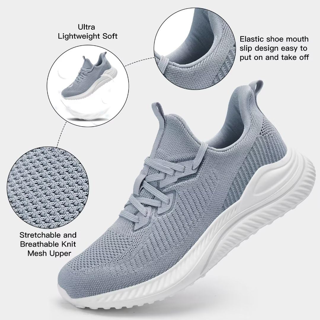 Akk Mens Wide Width Walking Shoes Running Sneakers - Tennis Shoes Breathable Workout Athletic Gym Shoes Comfortable Lightweight Indoor Outdoor Casual Sneakers Silvery Grey Size 10.5