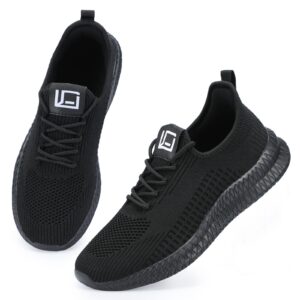 lcgjr men's running shoes ultra lightweight breathable comfortable walking shoes casual fashion sneakers mesh workout shoes allblack size9