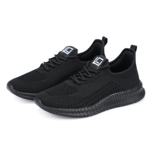 LCGJR Men's Running Shoes Ultra Lightweight Breathable Comfortable Walking Shoes Casual Fashion Sneakers Mesh Workout Shoes Allblack Size9