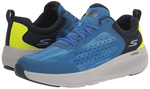 Skechers Men's GOrun Elevate-Lace Up Performance Athletic Running & Walking Shoe Sneaker, Blue/Black/Yellow, 14