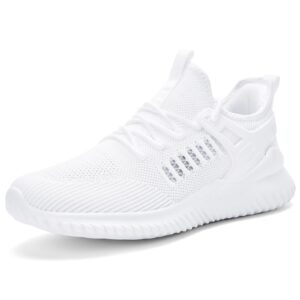 akk white sneakers mens tennis shoes - slip on walking running breathable lightweight athletic shoes for sport gym workout jogging size 13