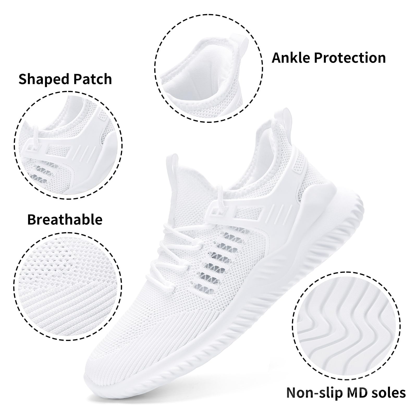 Akk White Sneakers Mens Tennis Shoes - Slip on Walking Running Breathable Lightweight Athletic Shoes for Sport Gym Workout Jogging Size 13