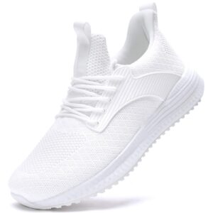 kpp white sneakers for men - slip on walking running tennis athletic workout gym jogging lightweight breathable memory foam casual shoes size 11