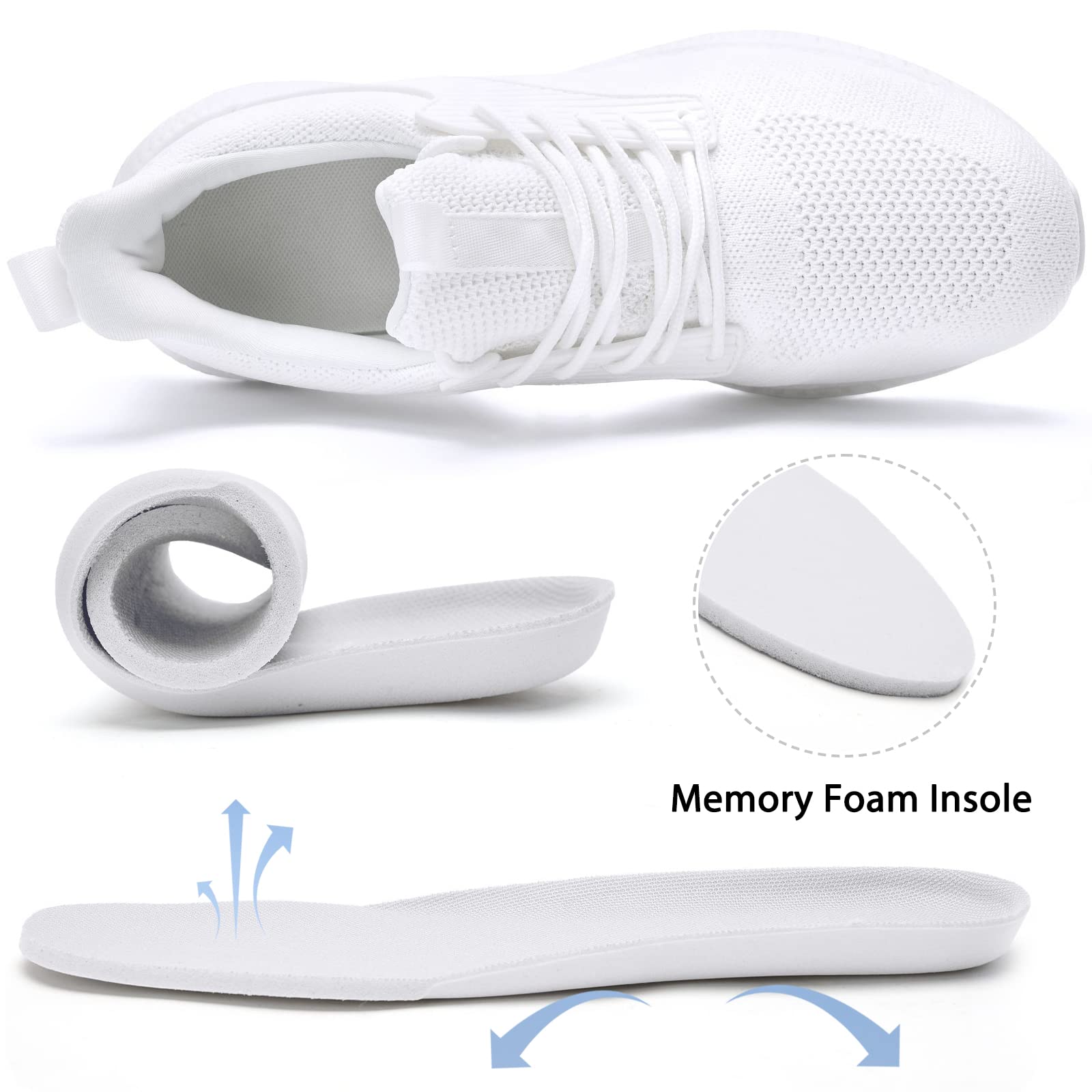 KPP White Sneakers for Men - Slip on Walking Running Tennis Athletic Workout Gym Jogging Lightweight Breathable Memory Foam Casual Shoes Size 11