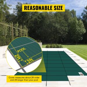 Happybuy Pool Safety Cover, Fits 16x32ft Rectangular Inground Winter Swimming Pools, with 4x8ft Center End Step, Triple Stitched, High Strength Mesh PP, Great Rain Permeability, Installation Hardware