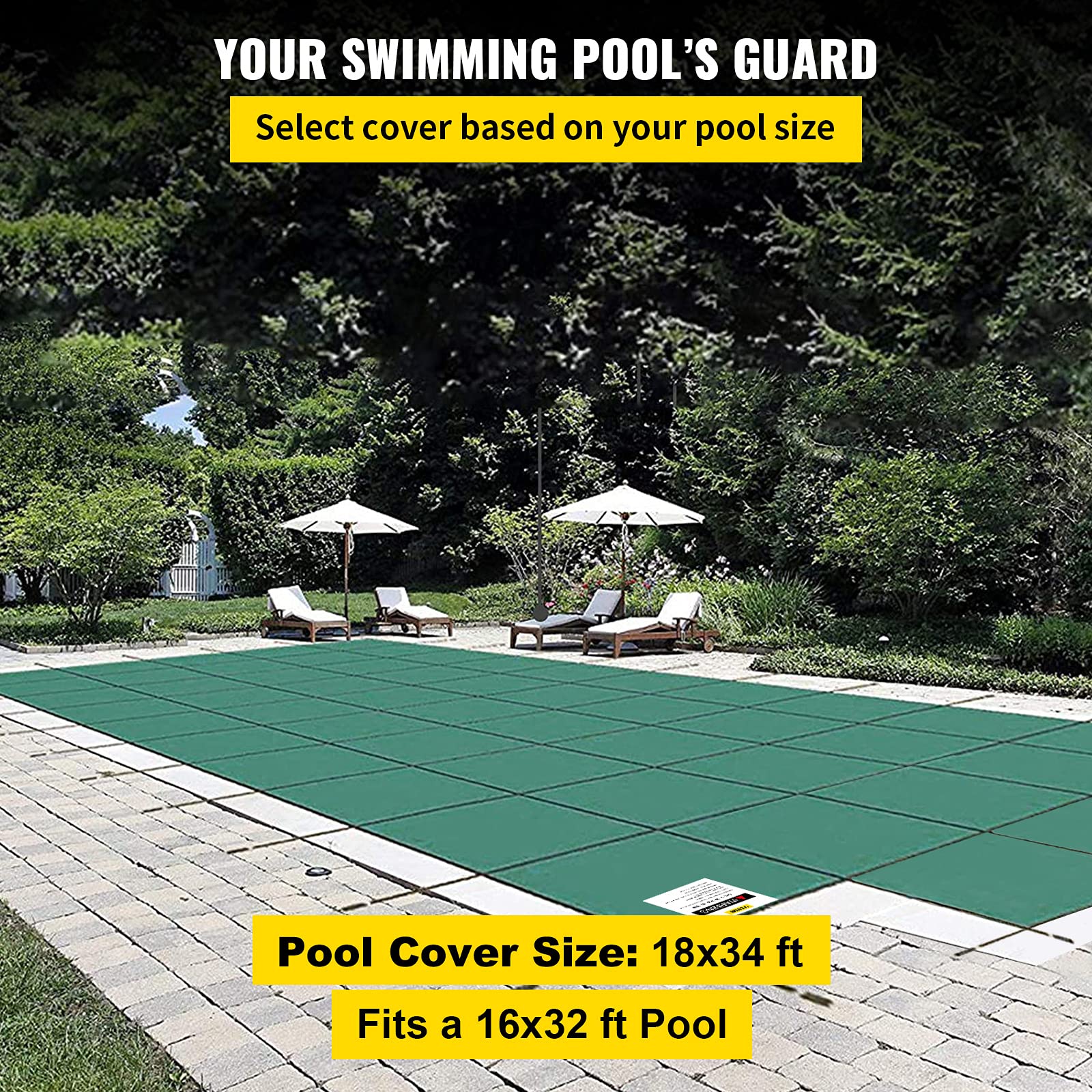 Happybuy Pool Safety Cover, Fits 16x32ft Rectangular Inground Winter Swimming Pools, with 4x8ft Center End Step, Triple Stitched, High Strength Mesh PP, Great Rain Permeability, Installation Hardware