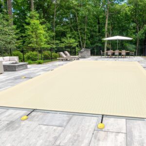 e&k 16'x32' pool cover for inground pools, rectangle winter pool cover for backyard yard swimming pool with hardware kit, beige