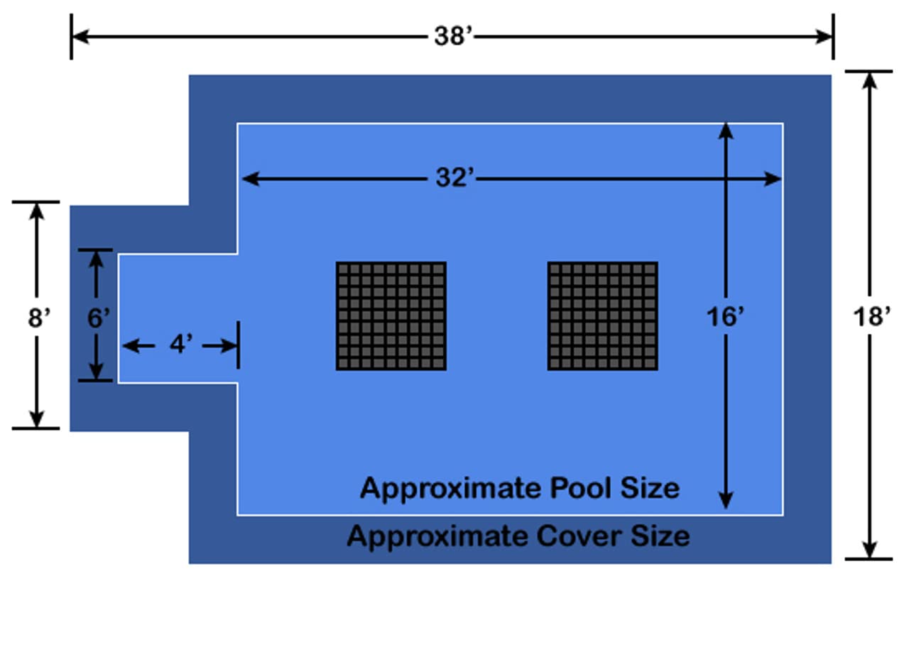 16' x 32' Rectangle with 4' x 6' Center End Step Ultra-Loc III Solid Blue- Drain Panels In-Ground Pool Safety Cover