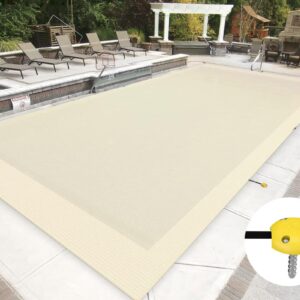 Coarbor 14'x24' Winter Pool Safety Cover Rectangle Mesh Pool Cover Durable Inground Safety Pool Cover for Inground Swimming Pool, Beige