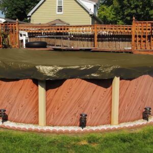 Buffalo Blizzard Supreme Plus Winter Cover for 28' Foot Round above-Ground Swimming Pools | Tan/Silver Reversible | All Covers Include 4' Feet of Overlap for Secure Installation to Measure 32' Feet