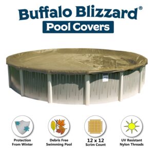 Buffalo Blizzard Supreme Plus Winter Cover for 28' Foot Round above-Ground Swimming Pools | Tan/Silver Reversible | All Covers Include 4' Feet of Overlap for Secure Installation to Measure 32' Feet