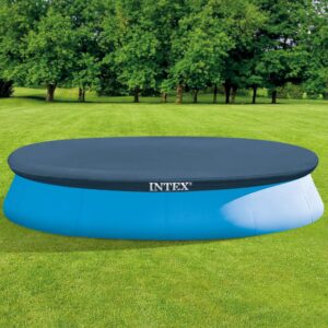 INTEX 28022E Pool Cover: For 12ft Round Easy Set Pools – Includes Rope Tie – Drain Holes – 12in Overhang – Snug Fit