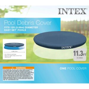 INTEX 28022E Pool Cover: For 12ft Round Easy Set Pools – Includes Rope Tie – Drain Holes – 12in Overhang – Snug Fit