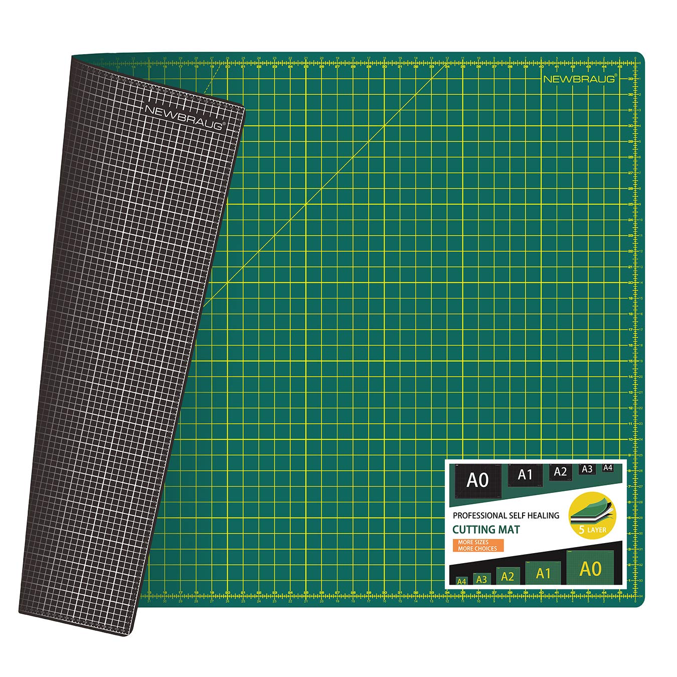 NEWBRAUG 36'' × 48'' Large Self Healing Cutting Double Sided 5-Ply Mat, Big Cutting Board for Rotary Cutting, Quilting, Sewing, Craft, Fabric & Scrapbooking(Green/Black)