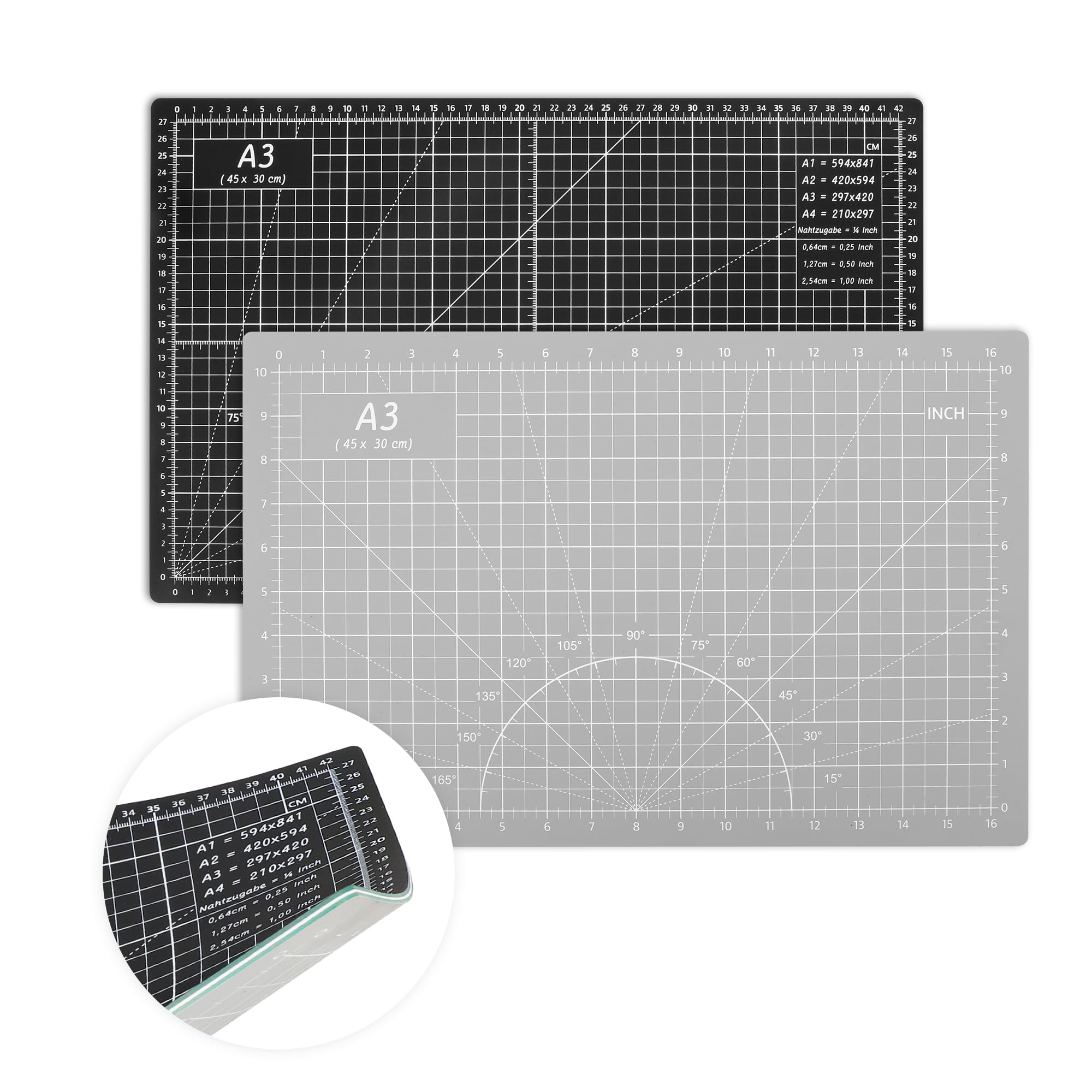 TCAIRG Self Healing Cutting Mat 12inch x 18inch,Professional Double Sided Durable Non-Slip Rotary Mat for Scrapbooking,Sewing-3mm Thick 5-Ply A3(Black/Grey)