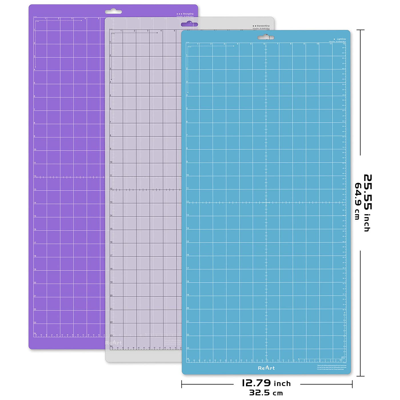 ReArt Cutting Mat Variety for Silhouette Cameo 4/3/2/1-3 Packs 12” x 24” Strong, Standard, Light Grip Adhesive Cut Mat