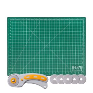 wa portman self healing cutting mat & rotary cutter for fabric set - 18x24 inch rotary cutter mat - 45mm rotary cutter and mat - 5 rotary fabric cutter blades - sewing cutting mat for sewing supplies