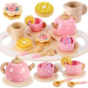 buyger pretend play princess tea party set for 3 4 5 6 + year old wooden kitchen play food accessories sets christmas birthday gifts for toddler little girls boys age 3-5