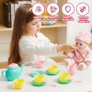 JOYIN 18PCS Pretend Play Tea Party Set Play Food Accessories BPA Free, Phthalates Free, Plastic Tea Set, Mini Kitchen for Kids, Gifts for Toddler Boys Girls Ages 3,4,5,6 Years Old