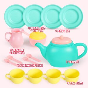 JOYIN 18PCS Pretend Play Tea Party Set Play Food Accessories BPA Free, Phthalates Free, Plastic Tea Set, Mini Kitchen for Kids, Gifts for Toddler Boys Girls Ages 3,4,5,6 Years Old