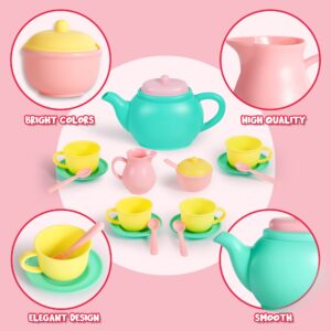 JOYIN 18PCS Pretend Play Tea Party Set Play Food Accessories BPA Free, Phthalates Free, Plastic Tea Set, Mini Kitchen for Kids, Gifts for Toddler Boys Girls Ages 3,4,5,6 Years Old