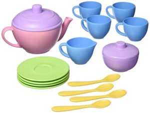 green toys tea set, pink 4c - 17 piece pretend play, motor skills, language & communication kids role play toy. no bpa, phthalates, pvc. dishwasher safe, recycled plastic, made in usa.