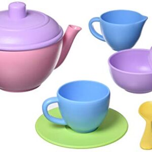 Green Toys Tea Set, Pink 4C - 17 Piece Pretend Play, Motor Skills, Language & Communication Kids Role Play Toy. No BPA, phthalates, PVC. Dishwasher Safe, Recycled Plastic, Made in USA.