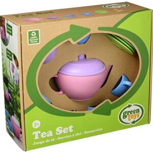 Green Toys Tea Set, Pink 4C - 17 Piece Pretend Play, Motor Skills, Language & Communication Kids Role Play Toy. No BPA, phthalates, PVC. Dishwasher Safe, Recycled Plastic, Made in USA.