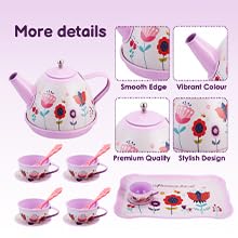 MAMPO 46PCS Tea Set for Little Girls, Princess Tea Time Pretend Kitchen Toy with Biscuits, Teapot, Cake, Dessert, Carrying Case, Donut for Kids Girls Boys