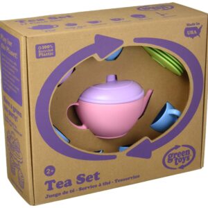 Green Toys Tea Set, Pink CB - 17 Piece Pretend Play, Motor Skills, Language & Communication Kids Role Play Toy. No BPA, phthalates, PVC. Dishwasher Safe, Recycled Plastic, Made in USA.