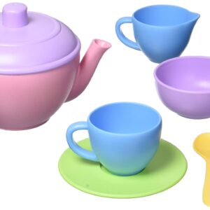 Green Toys Tea Set, Pink CB - 17 Piece Pretend Play, Motor Skills, Language & Communication Kids Role Play Toy. No BPA, phthalates, PVC. Dishwasher Safe, Recycled Plastic, Made in USA.