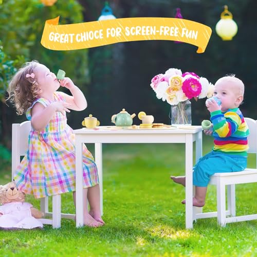 GAGAKU Wooden Tea Set for Little Girls,Wooden Toys Toddler Tea Set Play Kitchen Accessories for Kids Pretend Play Food Playset for Kids Tea Party 15Pcs