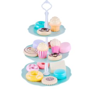 Jewelkeeper Tea Set for Little Girls - 15 Piece Sets Kids Tin Tea Party with Cups, Saucers, Plates & Serving Trays-Toddler Princess Tea Time Pretend Play-Safari Design Picnic Toy -Girls Birthday Gift