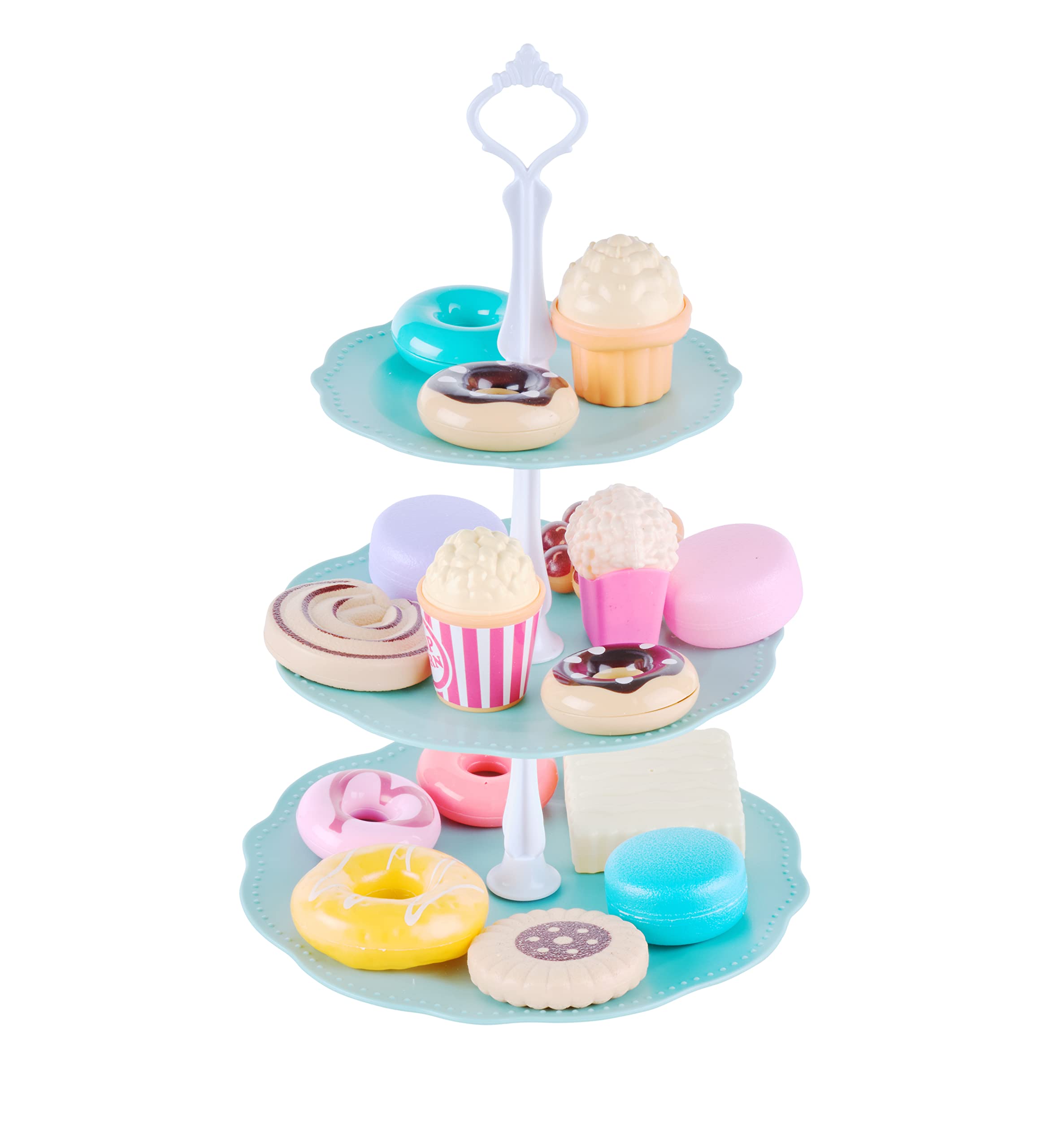 Jewelkeeper Tea Set for Little Girls - 15 Piece Sets Kids Tin Tea Party with Cups, Saucers, Plates & Serving Trays-Toddler Princess Tea Time Pretend Play-Safari Design Picnic Toy -Girls Birthday Gift