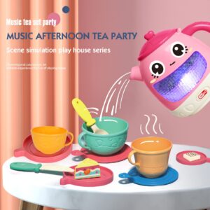 Tea Set for Little Girls 1-3, 48 PCS Tea Party Set for Toddler Little Girls 3-5 with Teapot Tea Cup Music & Light Play Food Toy Kitchen Accessories for Kids Girls Children Boys Toddler Birthday Gift