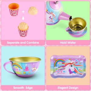 Jugana Toy Tea Set for Little Girls, Princess Tea Toy Kid Afternoon Tea Set Including Teapot,Cups, Plates, Dessert, Drinks & Carrying Case, Kitchen Pretend Play Toys Birthday Gift for Kids