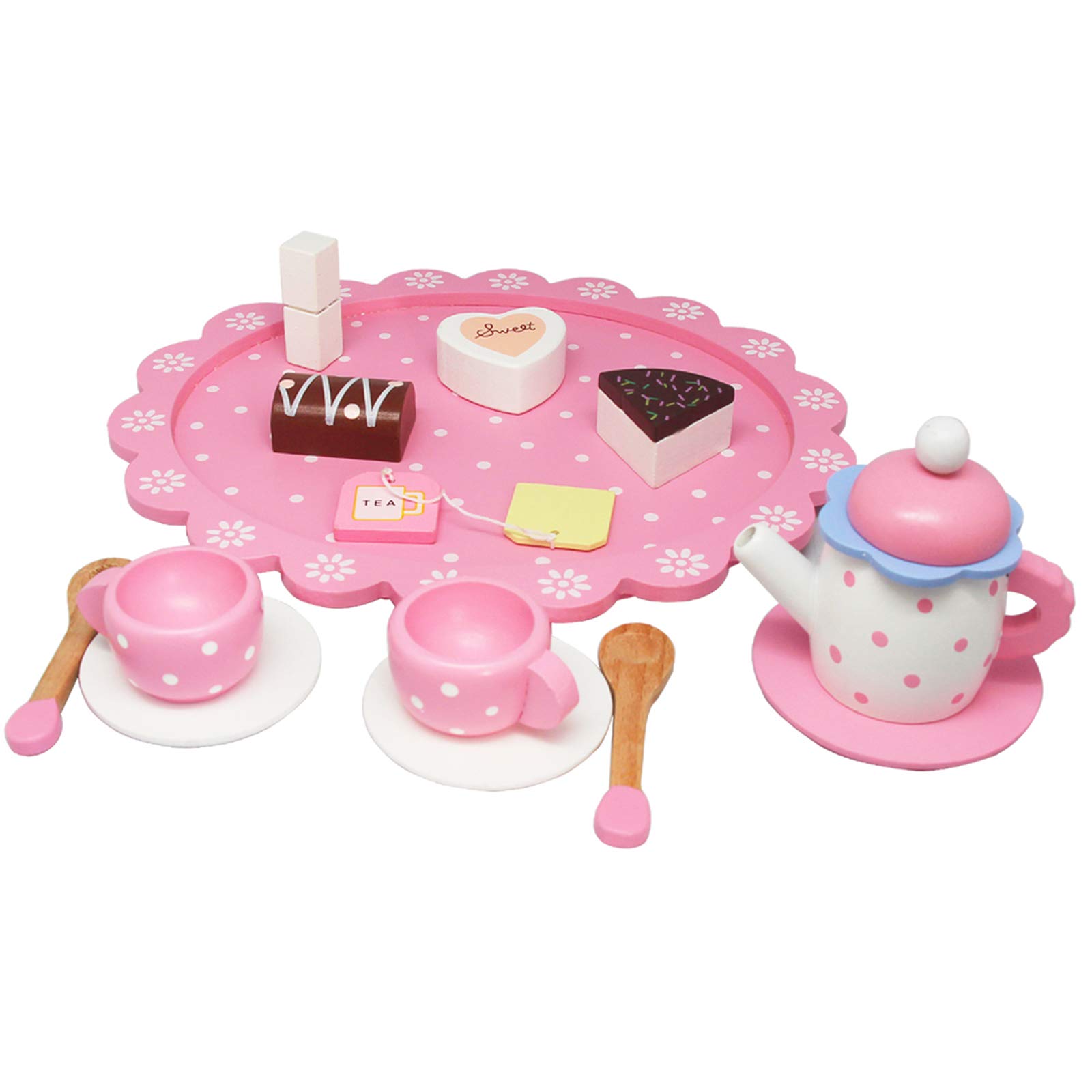 Wooden Tea Set for Little Girls, Wooden Toys Toddler Tea Set Play Kitchen Accessories for Kids Tea Party with Play Food for 1 2 3 Years Old Kids